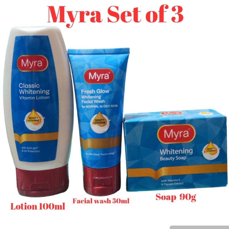 Myra Lotion Whitening Set of 3 Whitening Lotion, Facial Wash,Beauty ...