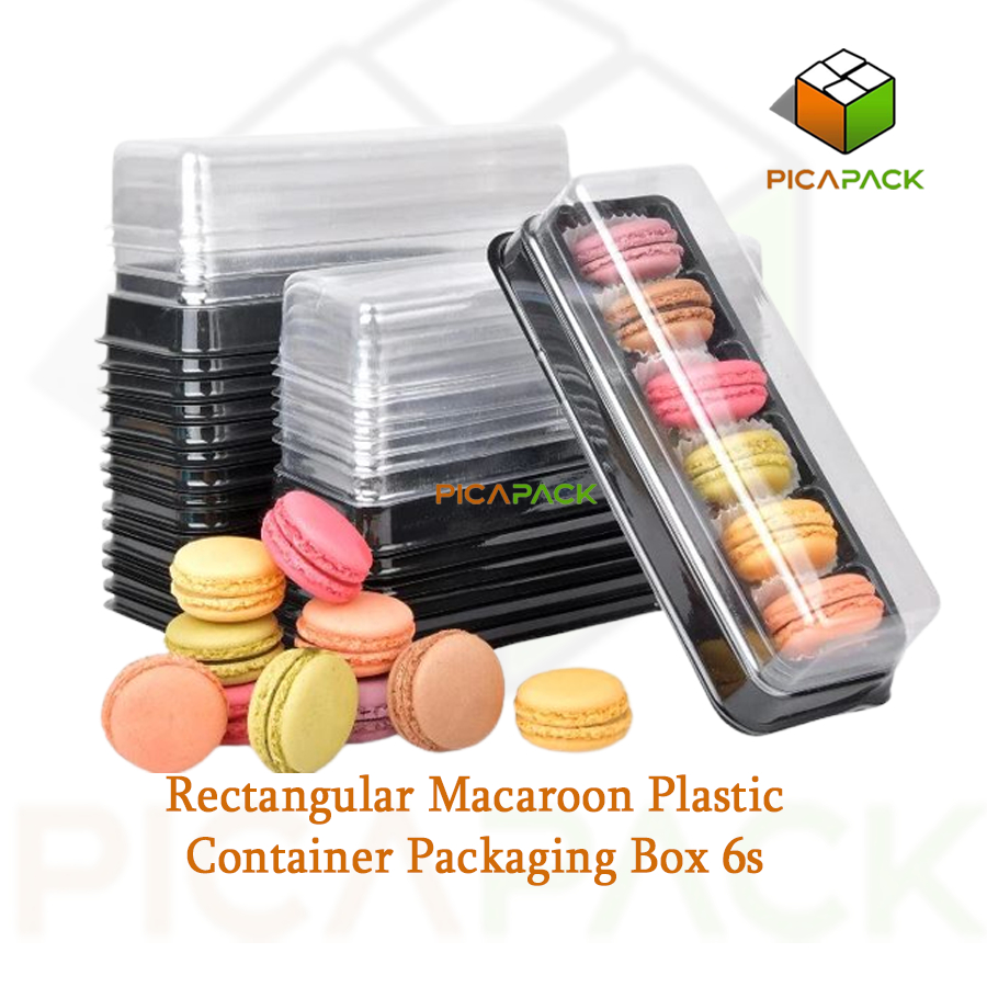 [50pcs] Rectangular Macaroon Plastic Container Packaging Mini Donut Box ...