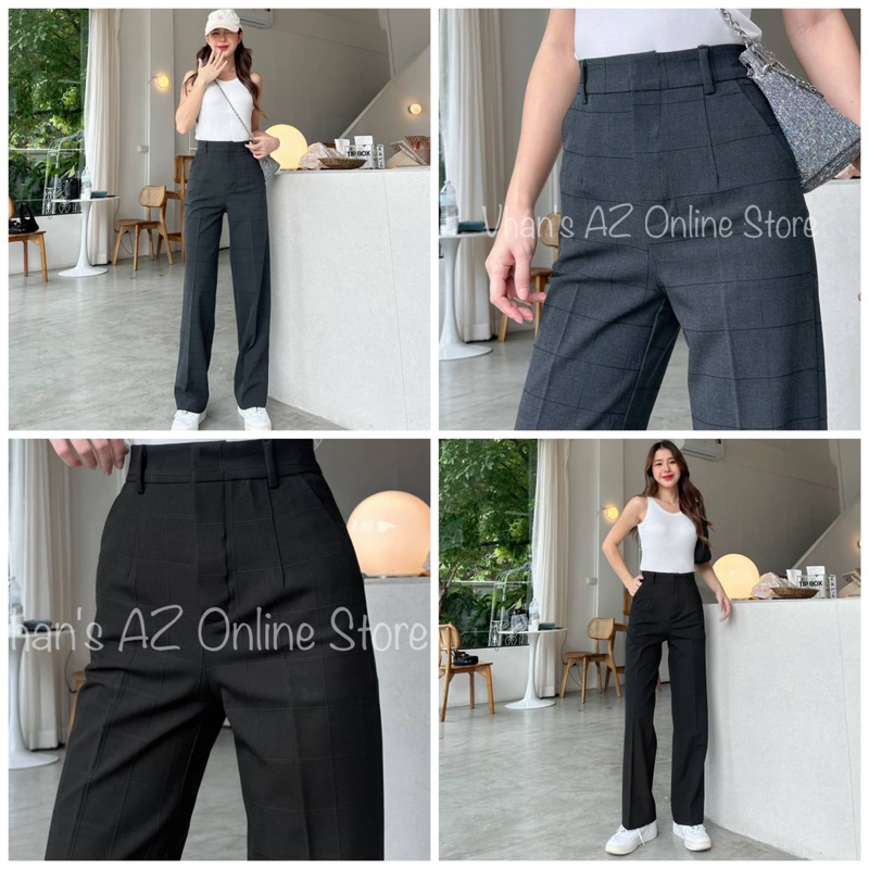 Luna High Waisted Wide-leg Plaid Trousers! | Shopee Philippines