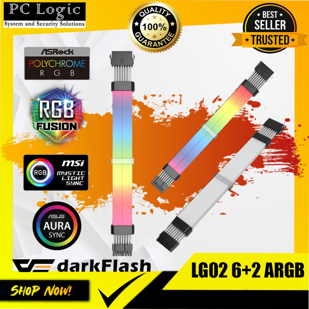 DARKFLASH LG02 6+2 ARGB GPU POWER SUPPLY EXTENSION CABLE I BLACK I ...