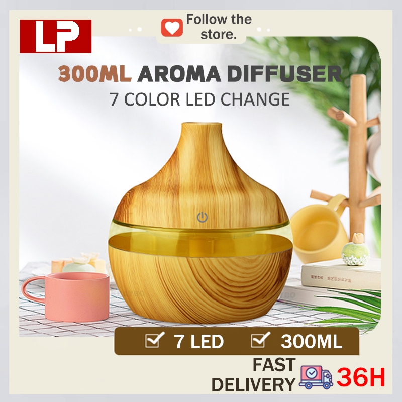 300ml Wood Grain Humidifier with 7 Color LED Lights USB Aromatherapy ...