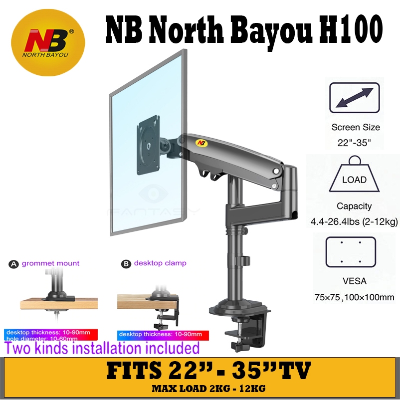 North Bayou NB H100 17"-30" Inch 2-12KG Gas Strut Single TV Computer Monitor Mount Bracket Desk ...