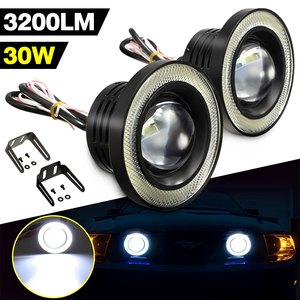 2pcs 3.5 inch Car COB LED Angel Eyes Fog Light Ring Lens Projector Halo Ring Fog Lamp | Shopee ...