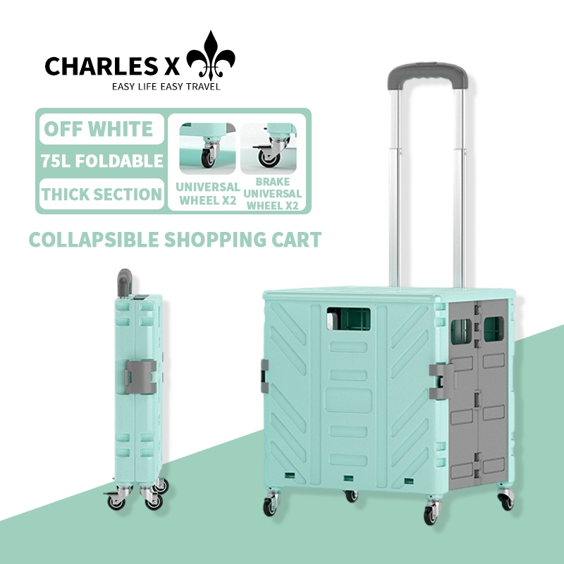 50L/75L Multifunctional Folding Shopping Cart Grocery Utility Cart ...