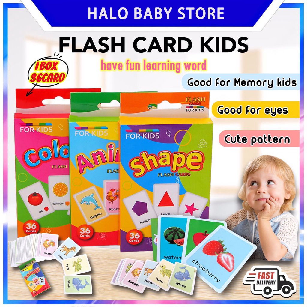 【Halo】36Pcs Children Recognition Learning Flash Card Cognitive Flash Infant Early Education Toy ...