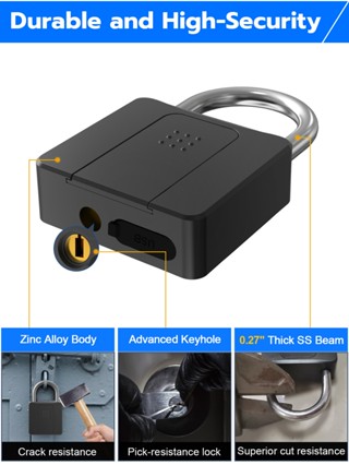 Waterproof Padlock Smart Fingerprint Padlock With Key Heavy Duty Door ...