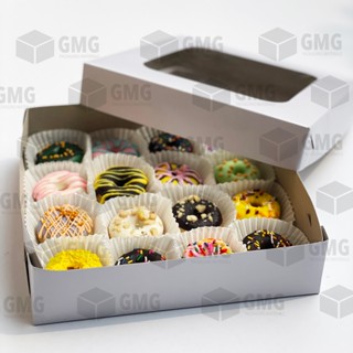GMG Cake Pastry Pie Pizza Mini Donuts Box w/ Window 8 x 8 x 2 inches Cover and Box Glossy ...