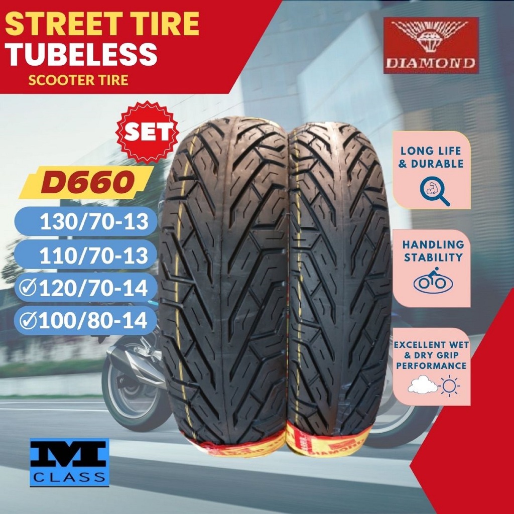 SET R14 D660 MOTORCYCLE TUBELESS TIRE FOR HONDA PCX; CLICK; KYMCO SUPER ...