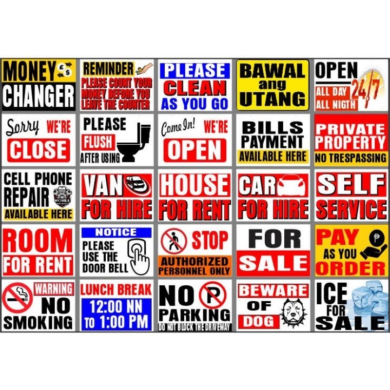 Laminated Signages A4 size, Open close, No Parking, No somking signage ...
