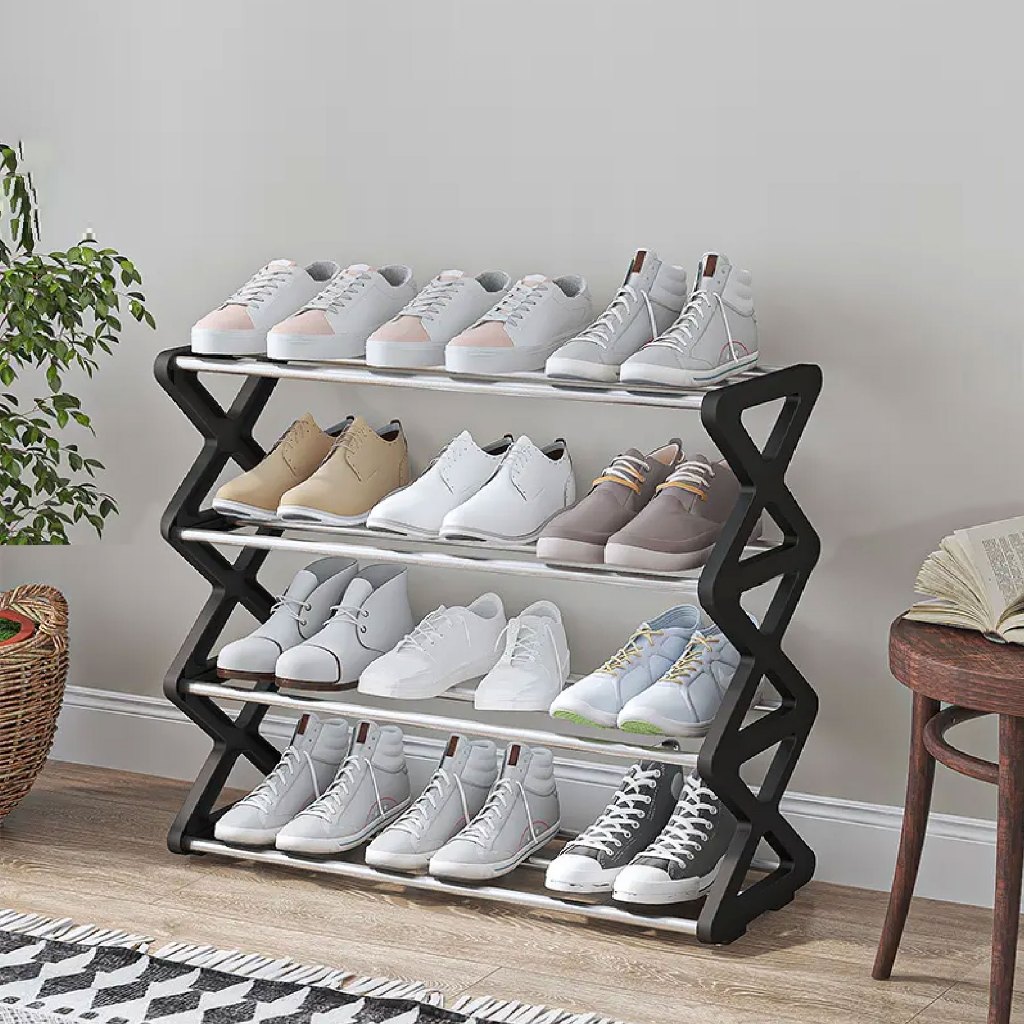 4 layer X-shaped Shoe Rack Organizer Plastic Shelf Stand Space Saver ...