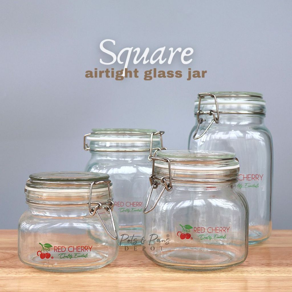 Red Cherry Sq. Airtight Glass Jar with Lock (with Gift Box) | Shopee ...