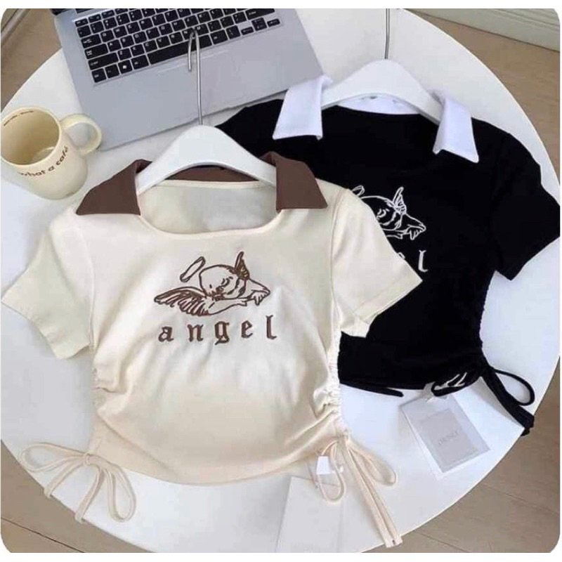 Croptop Collar Minimalist Angel Print | Shopee Philippines