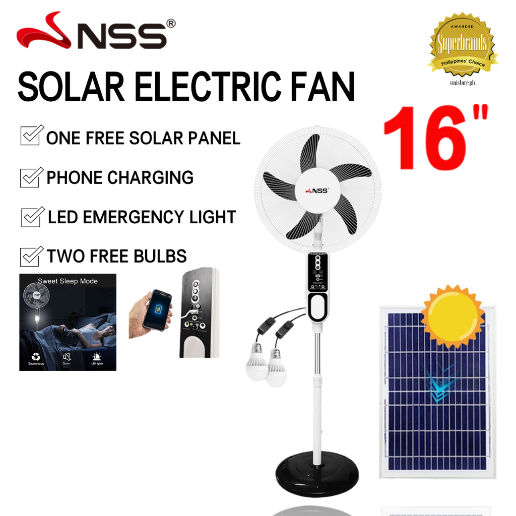 NSS Solar Fan Solar Electric 16 Inch Rechargeable Stand Outdoor with ...