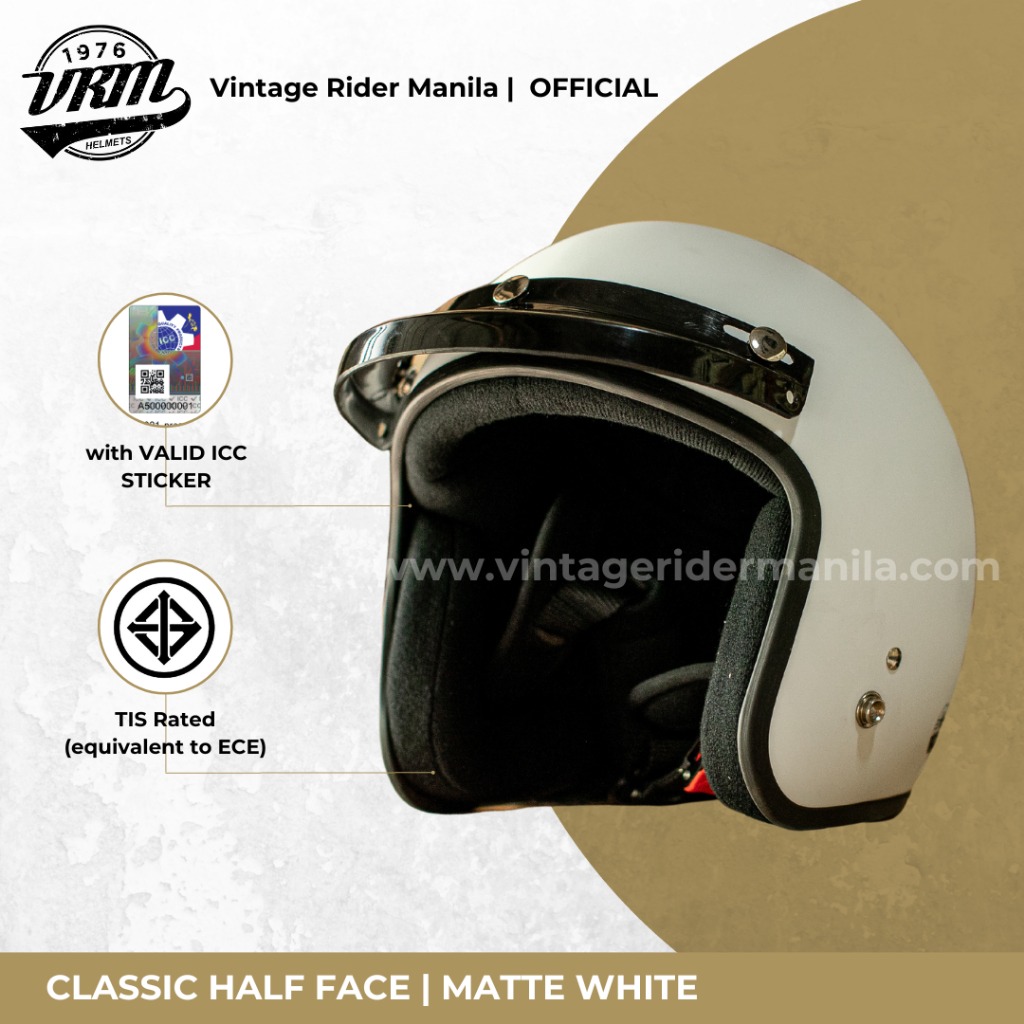 VRM 1976 Classic Matte White Half Face Helmet | Shopee Philippines