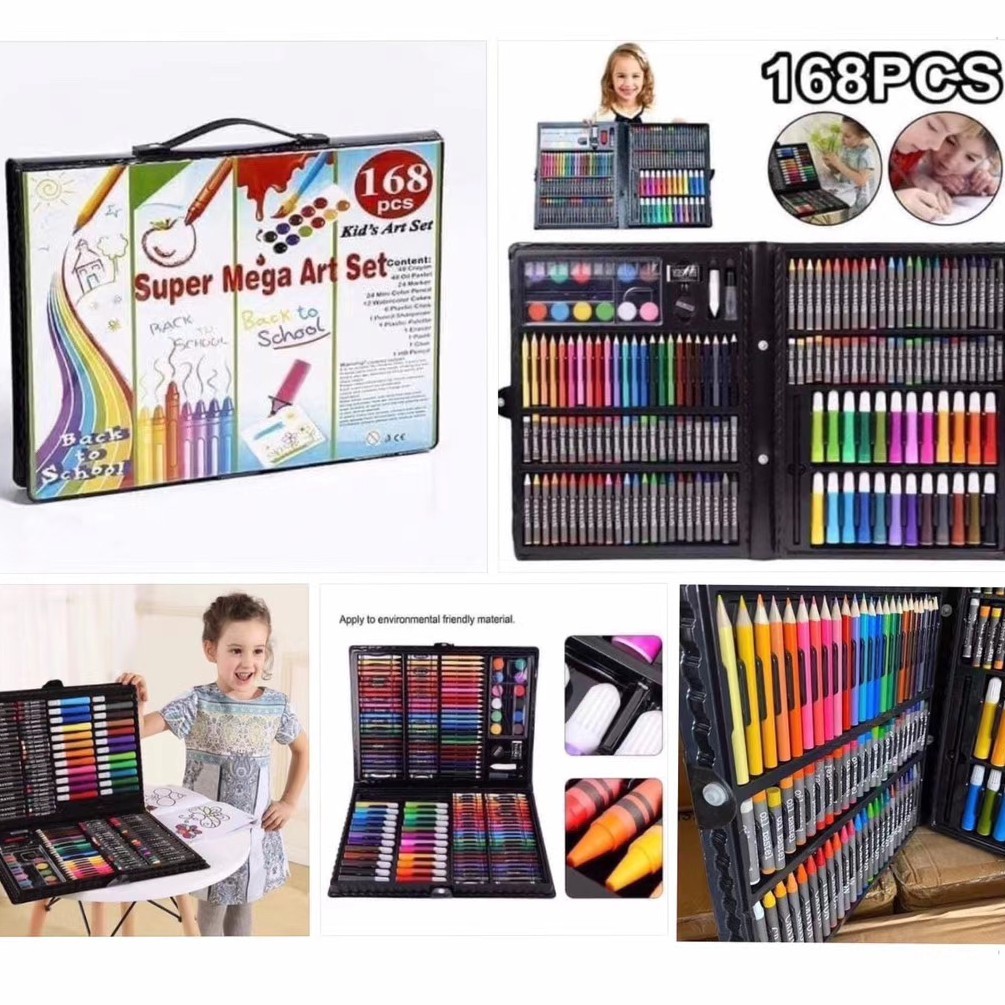 168Pcs Set Kids Coloring Set Super Jumbo Ballpoint Pen Colored Pencil ...