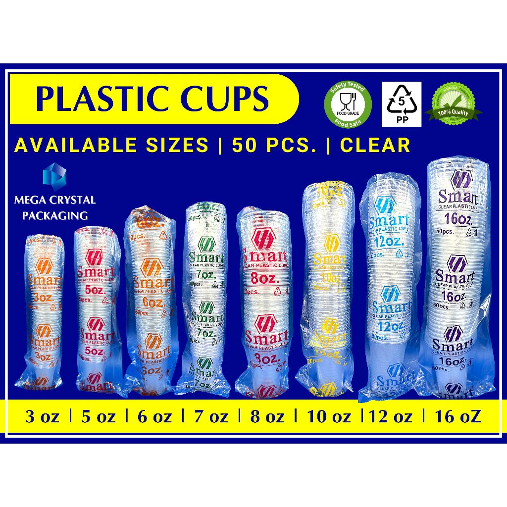 [ 50 Pcs ] Disposable Plastic Cups 3oz / 5 oz / 8 oz / 10 oz / 12 oz ...