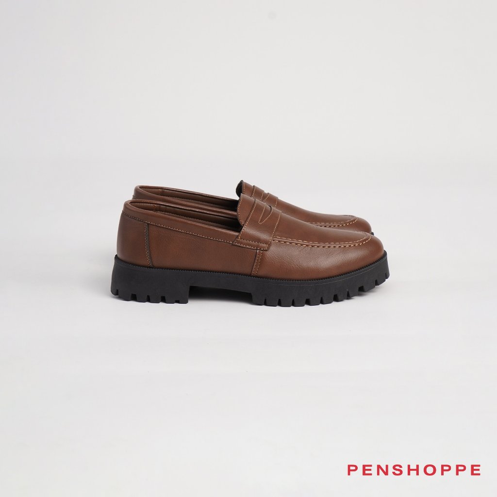 Penshoppe PU Leather Loafers For Men (Brown) | Shopee Philippines