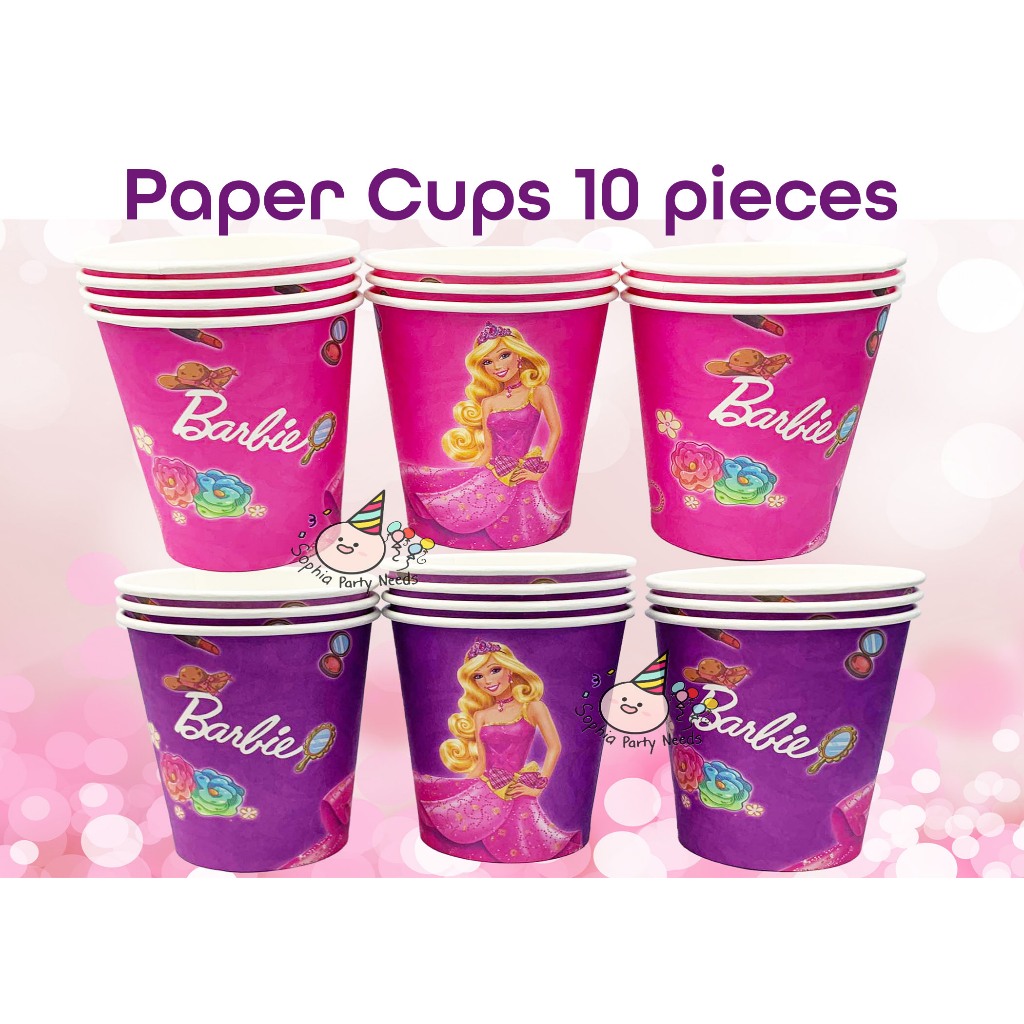 10 pieces Disposable Paper Cups Barbie Design Pink and Violet | Shopee ...