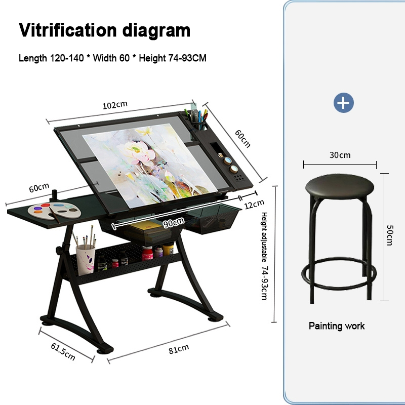 MC [COD] Drafting Glass Table Height Adjustable Drawing Table Extra ...