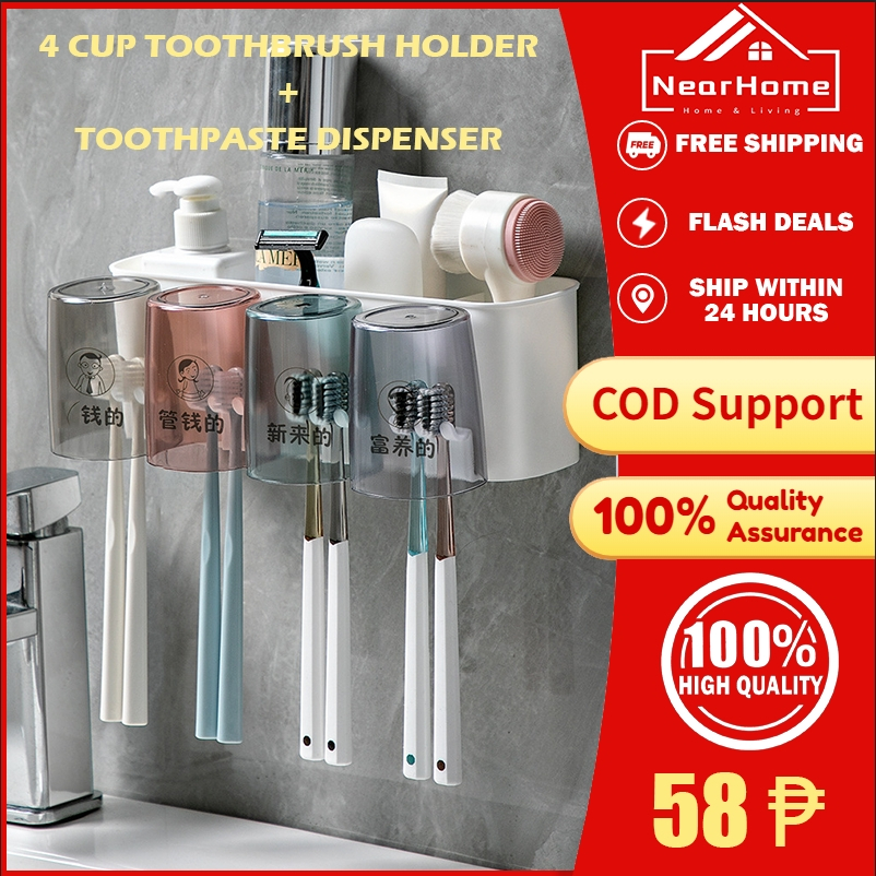 4 Cup Set Bathroom organizer Toothbrush holder with toothpaste ...