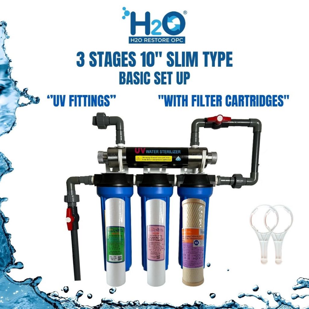 Water Filter 3 Stages 10" Slim Type Basic Set Up with 2GPM UV Light and ...