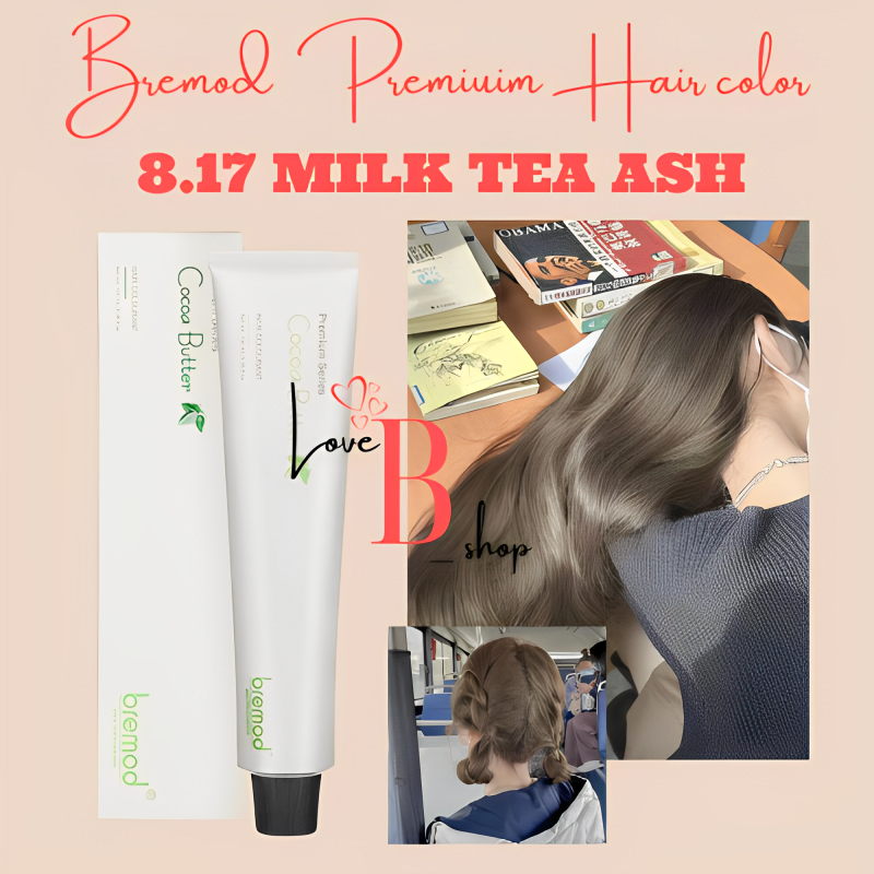 Bremod Premium 8.17 Milk Tea Ash Hair Color Set w/ Oxidizer Cream 100 ...