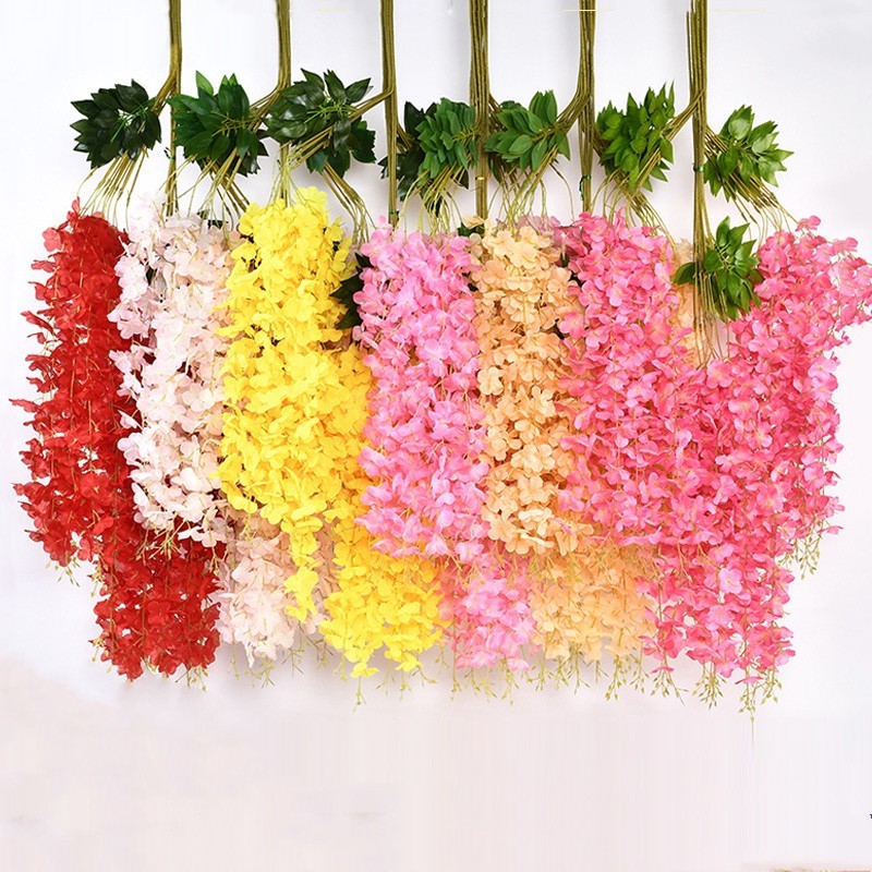 12 Pieces Artificial Fake Wisteria Vine Ratta Hanging Silk Flowers ...
