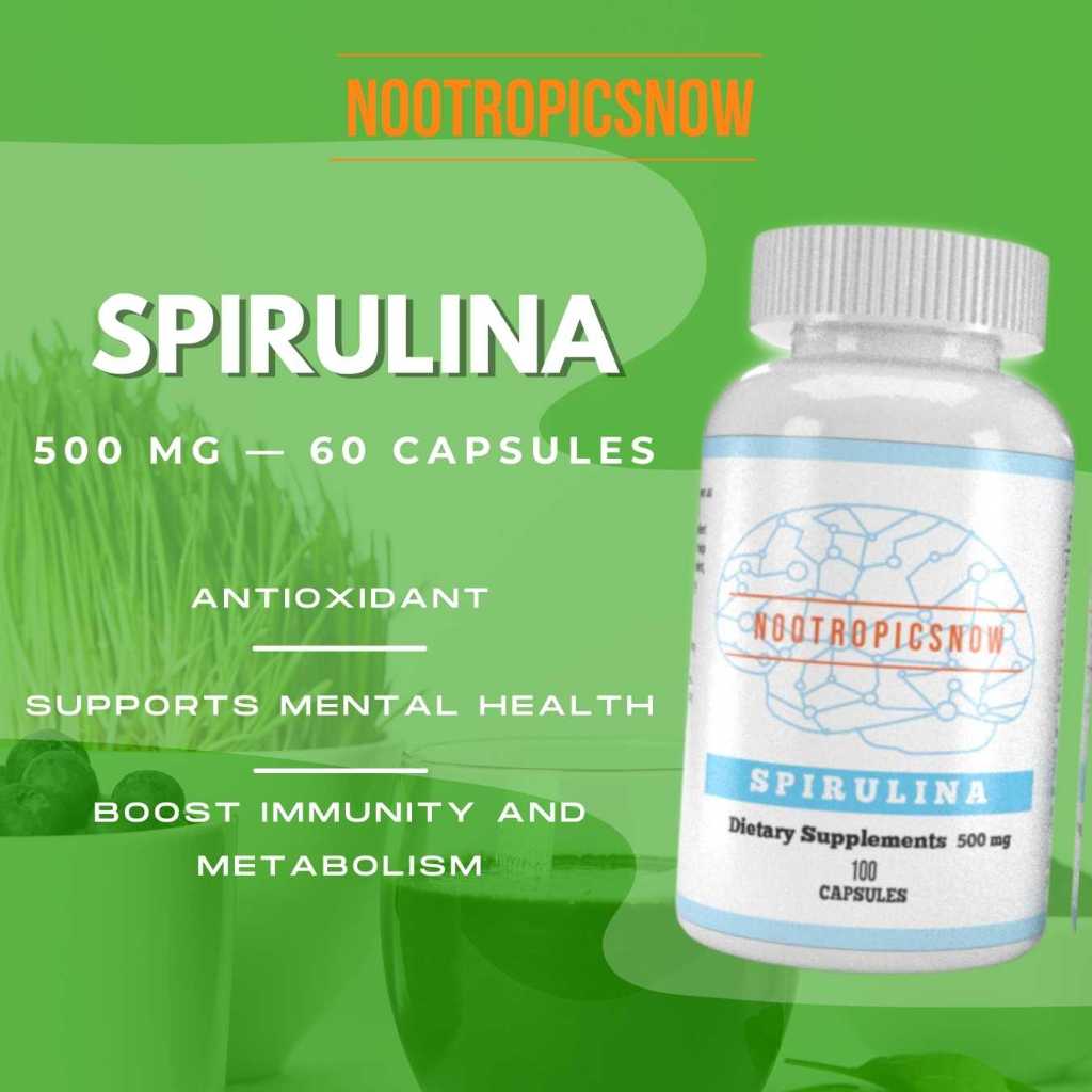 Spirulina (500mg, 60 capsules) Nootropic Brain Booster For Immunity Metabolism Antioxidant ...