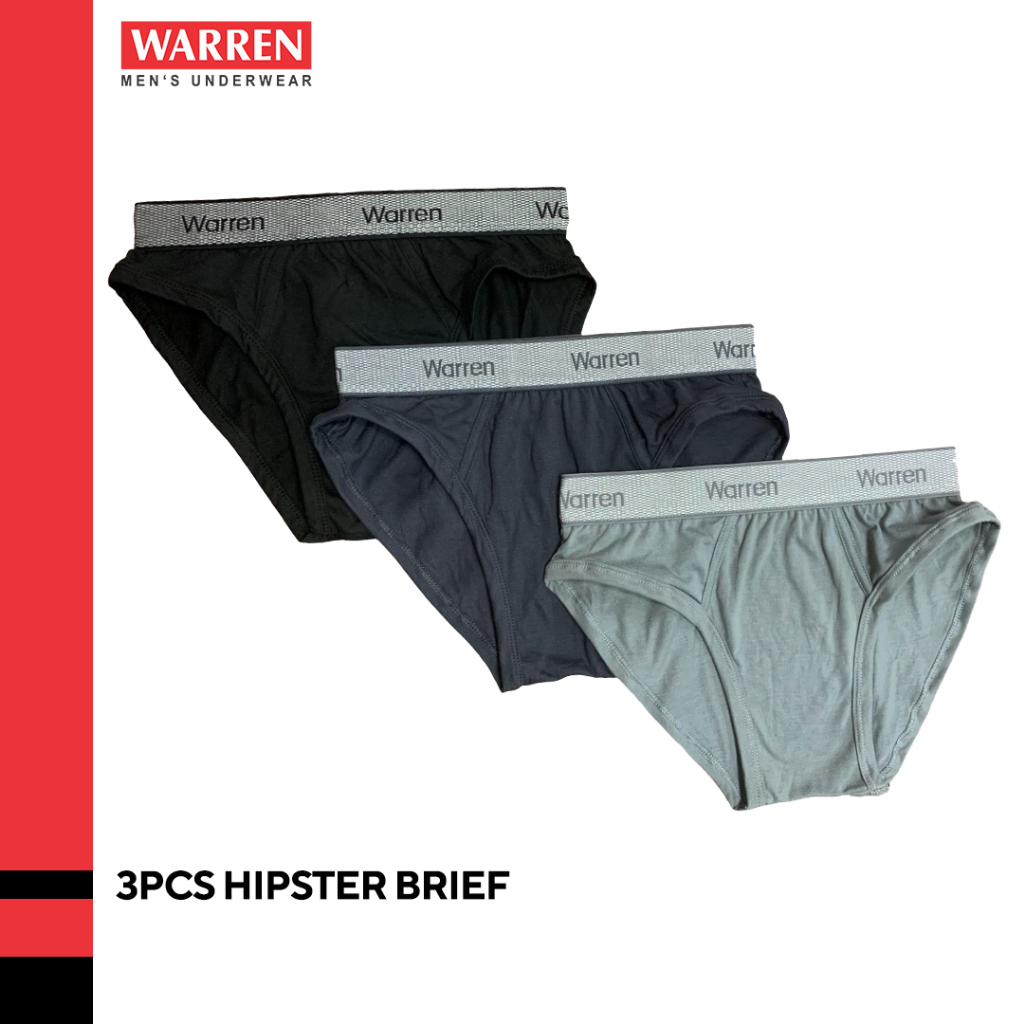 Warren Underwear 3in1 Hipster Brief (Gray) 3-998GRY | Shopee Philippines