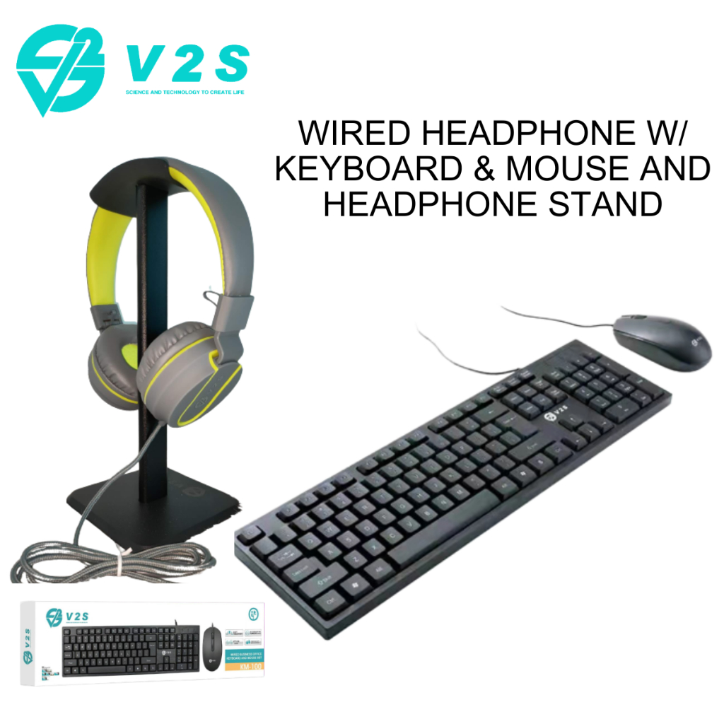 V2S Bundle Wired Headphone Noise Reduction Built-in Mic With Keyboard ...