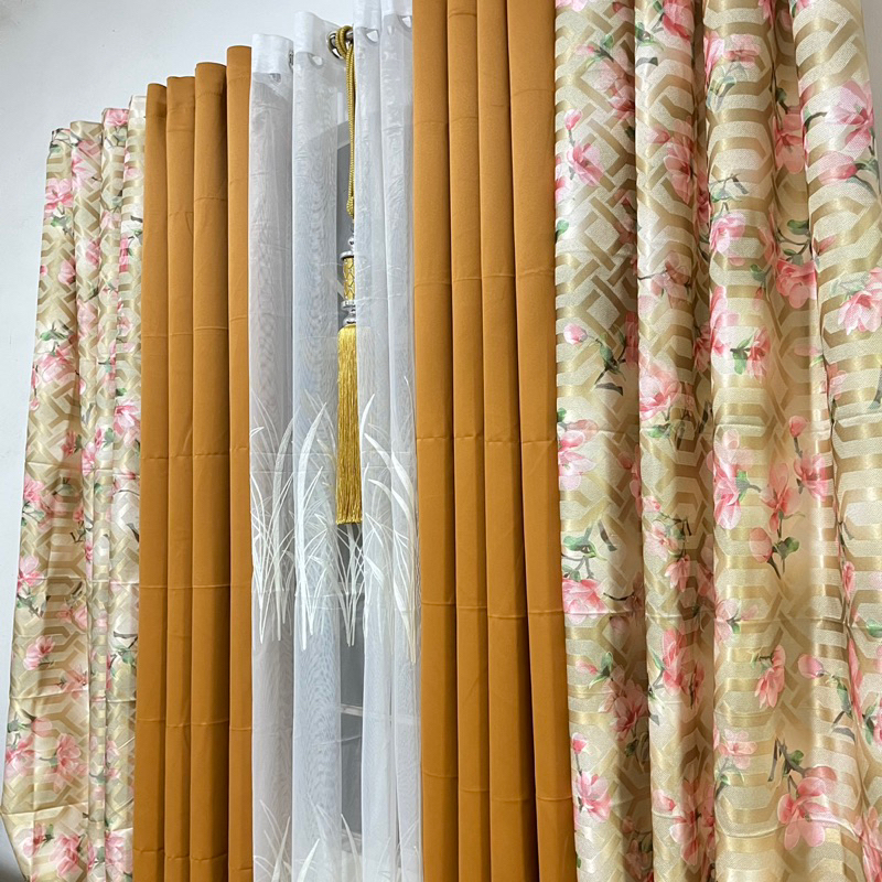 Korean Curtains Apricot 2024 Lucky Color 5in1 Set | Shopee Philippines