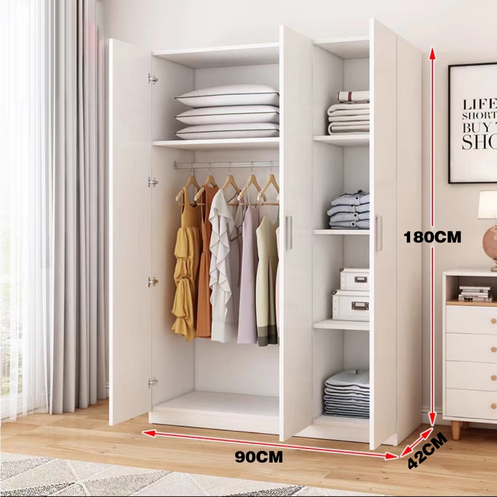 Wooden wardrobe cabinet 3 Doors White Multi-Functional Wardrobe Clothes ...