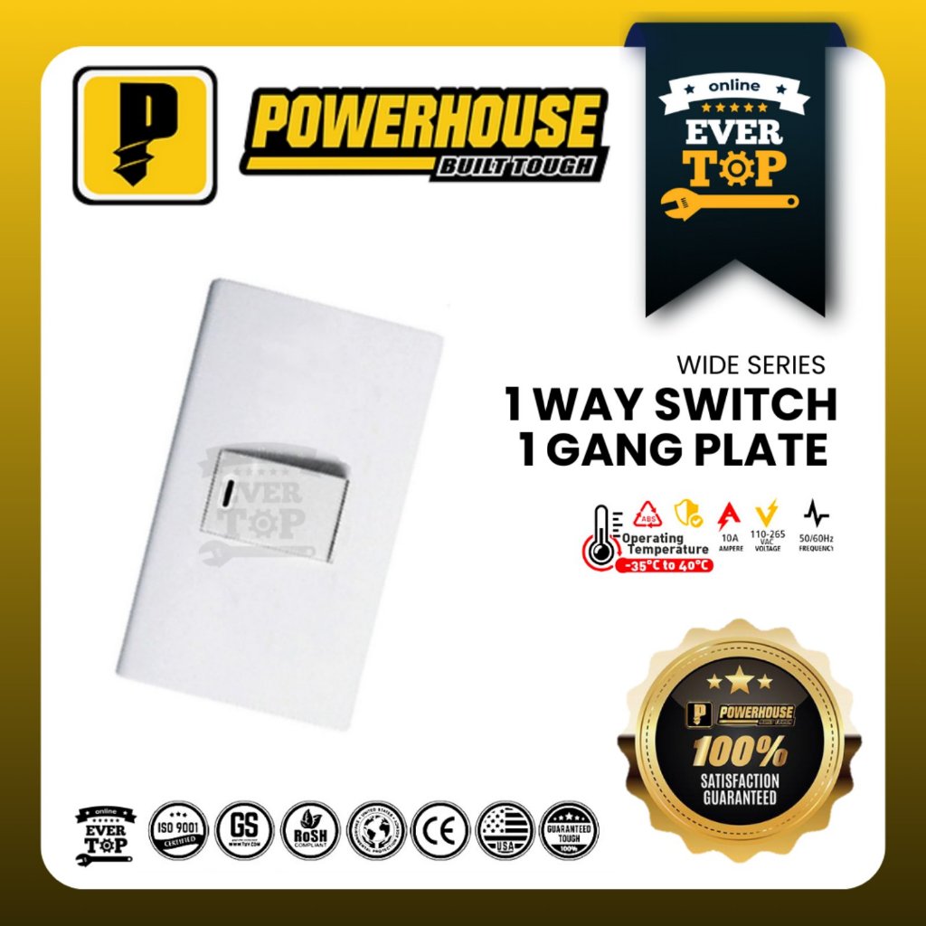 1 GANG PLATE W/ ONE WAY SWITCH POWERHOUSE ELECTRIC 120mm x 70mm (250V ...