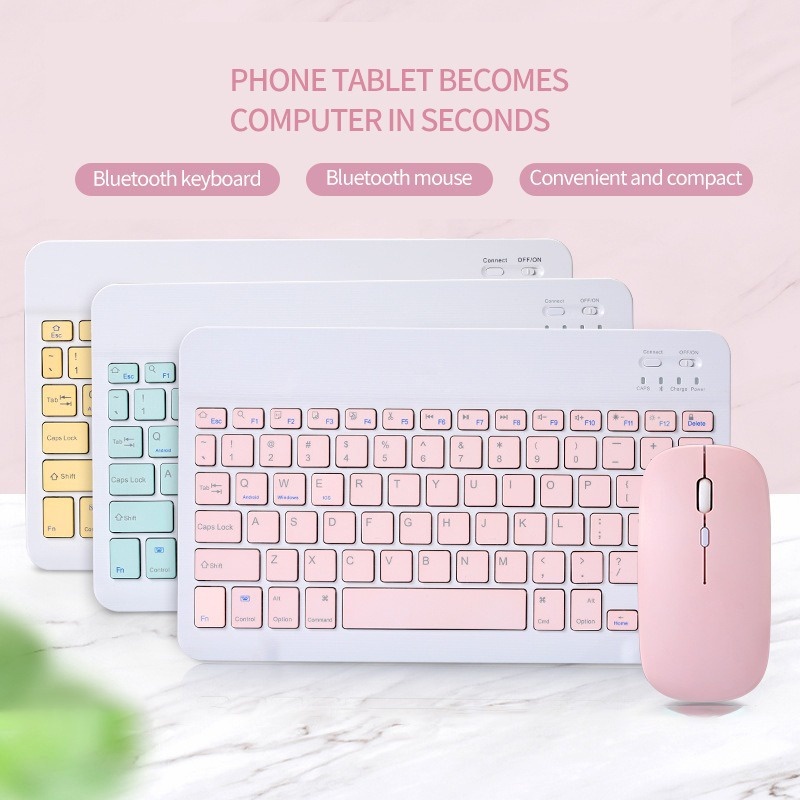 Wireless Keyboard and Mouse 10 inch Macaron Colors for Phone Laptop ...