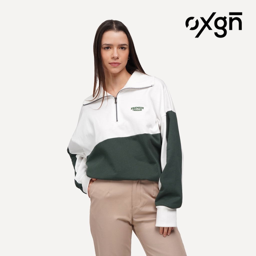 OXGN Premium Threads High Neck Rib Quarter Zip Jacket For Women (Dark ...
