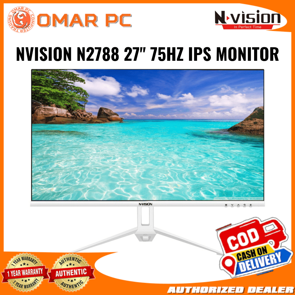 BRANDNEW NVISION N2788 27 INCHES 75HZ IPS FRAMELESS WHITE MONITOR ...