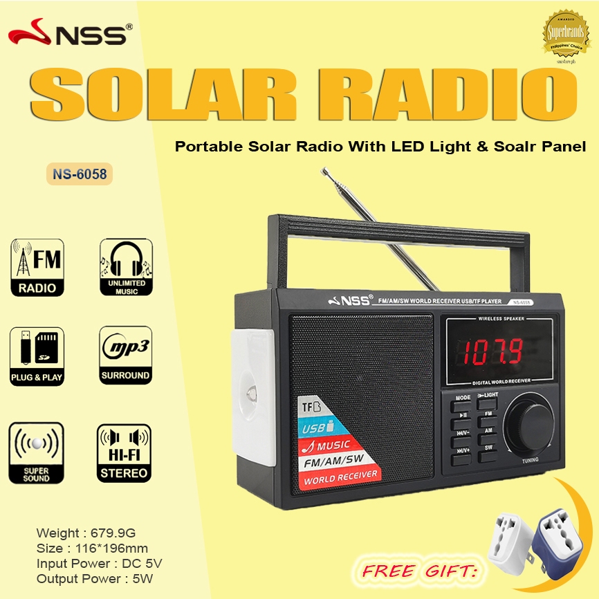 NSS Solar Rechargeable Radio With Bluetooth 3 BAND FM/AM/SW USB/TF ...