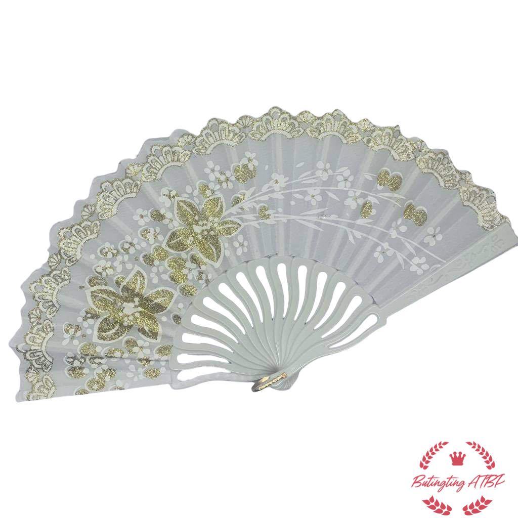 【BTT】White plastic handle pamaypay gold glitters style hand fan ...