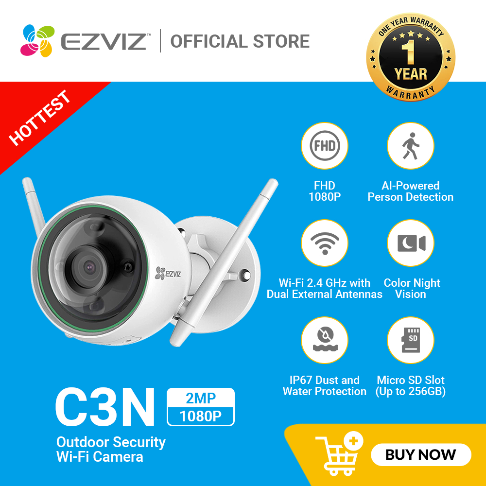 EZVIZ H3c 2MP Outdoor Security WiFi Camera 1080P Full HD Color Night ...