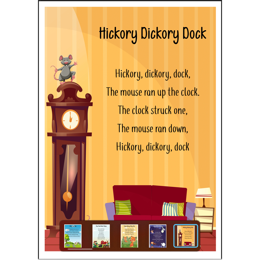 Hickory Dickory Dock Chart Nursery Rhymes A4 Laminated High Print ...