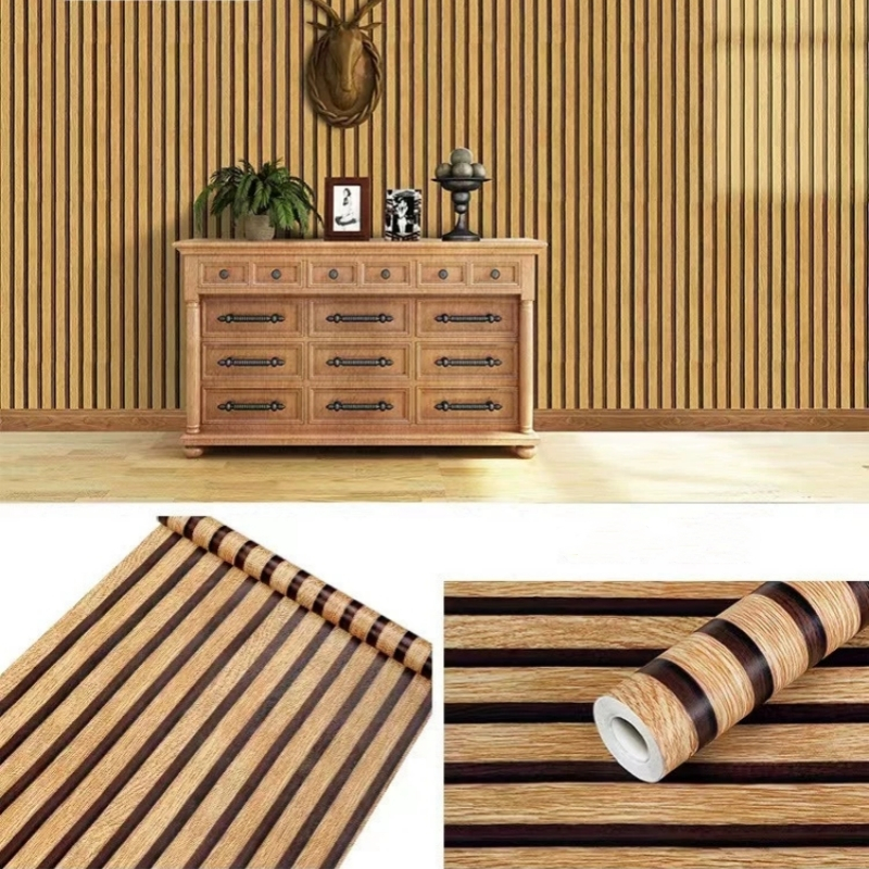 BHW Wallpaper Wood Flute Design PVC Waterproof Self Adhesive Wall Decor ...