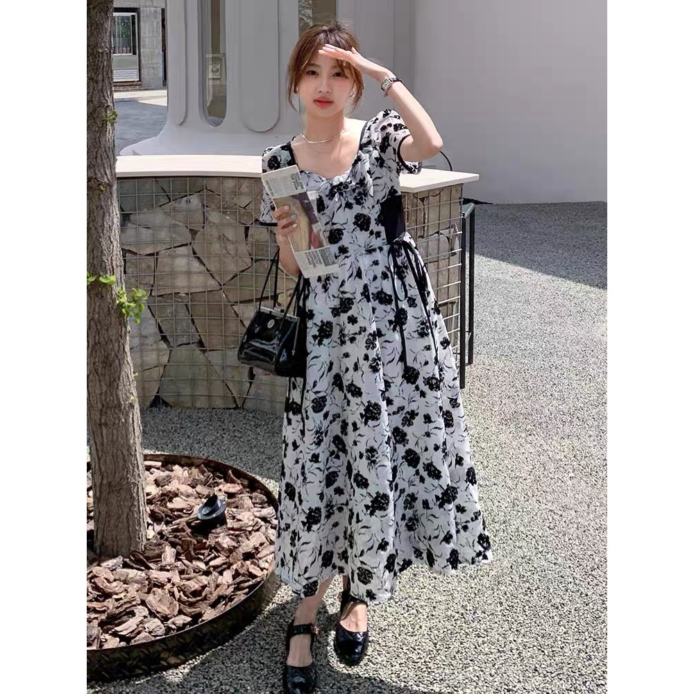 summer blue floral long dress plus size dress for woman casual korean ...