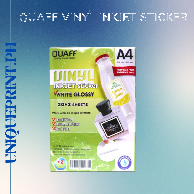 QUAFF (Waterproof) Vinyl Inkjet Sticker A4 White glossy (20sheets ...