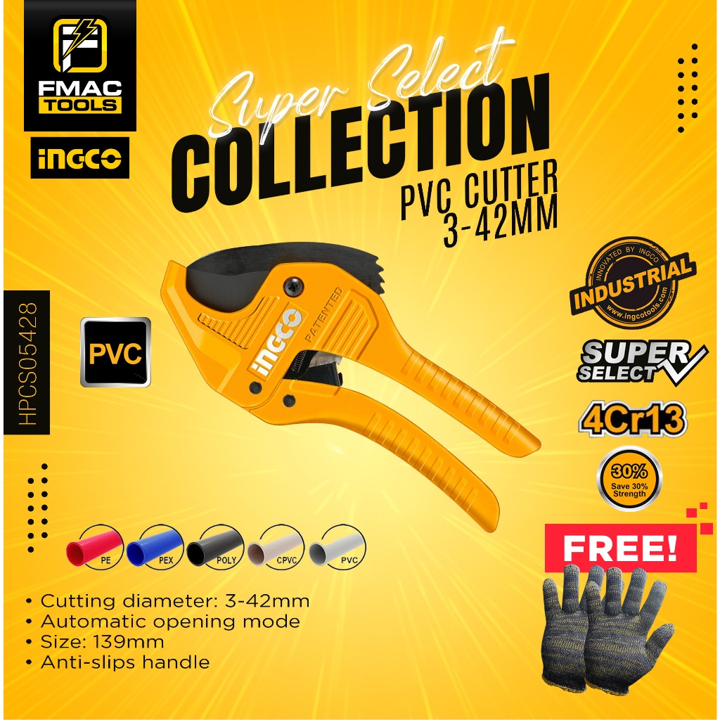 INGCO SUPER SELECT Black Blade PVC Pipe Cutter 3-42mm w/ Auto Opening ...