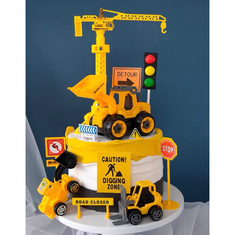 Toy tractor and stop signs construction cake topper | Shopee Philippines