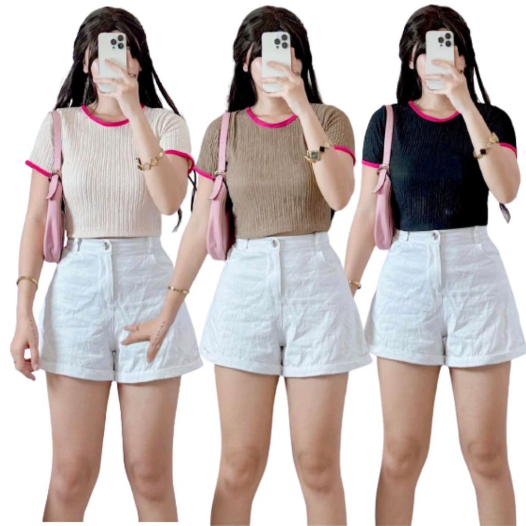 Leseka Daily Basic Top Ringer Akisha Croptop Bark Crepe Fit S To M ...