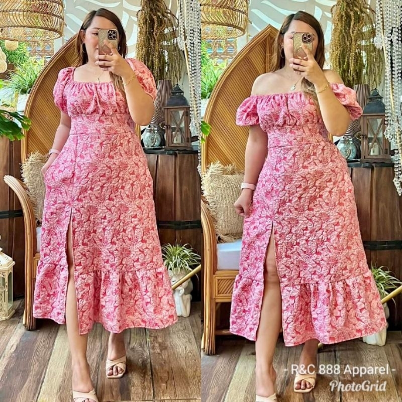 Plus Size Elizabeth Puff Sleeve/Off Shoulder Style Maxi Slit Dress with ...