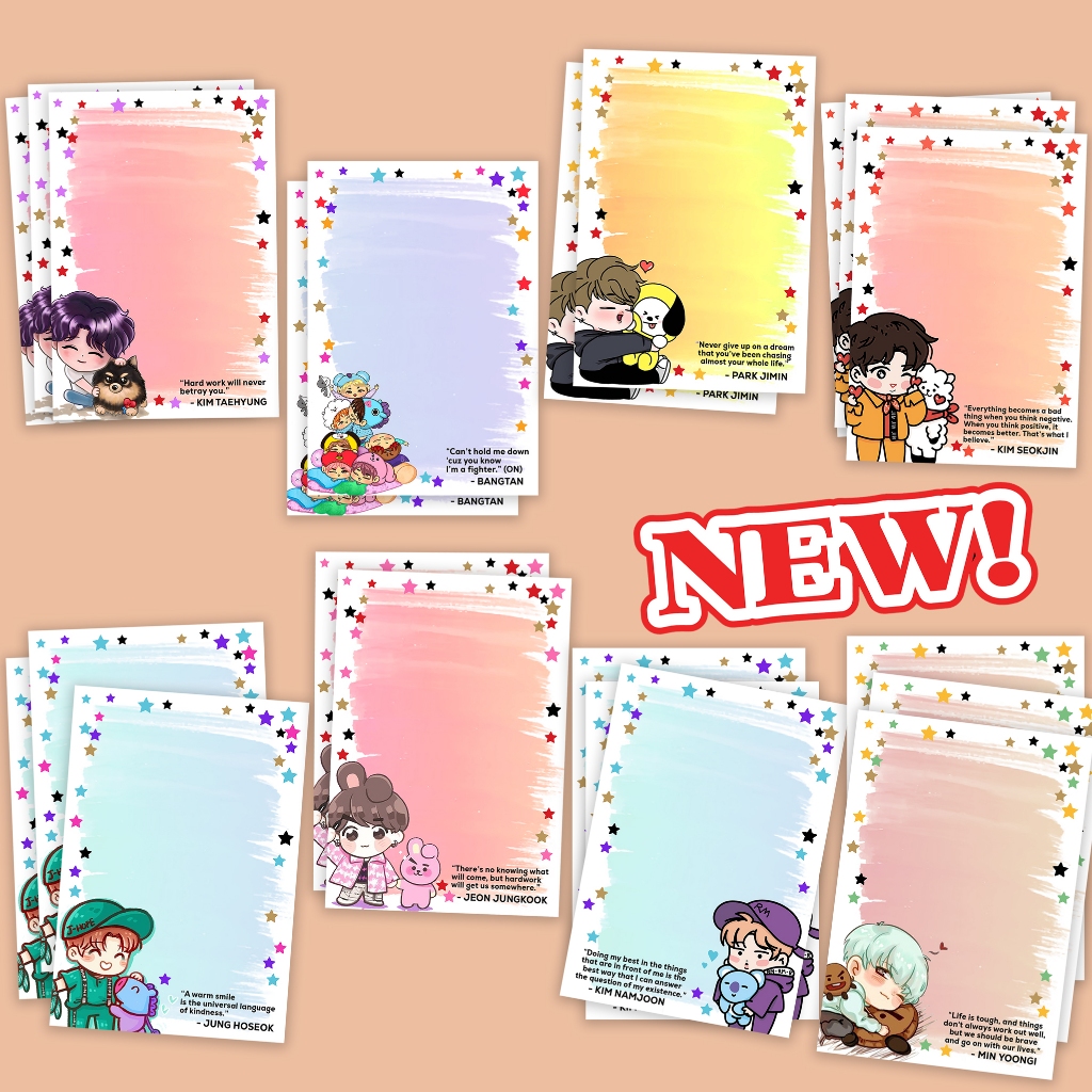 (50 Pieces) A6 White Memo Sheets Gift Pack - OT7 Bangtan BTS Jin Suga ...