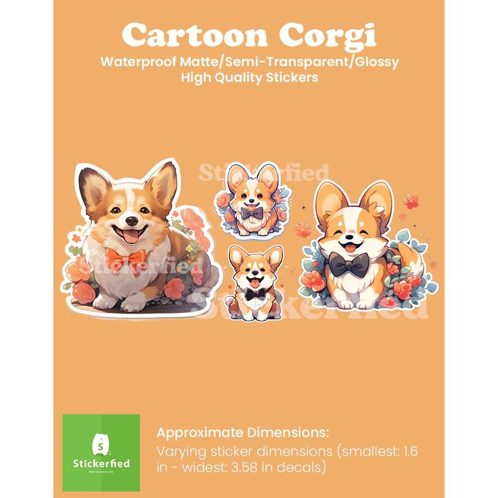 Cartoon Corgi Sticker Set (Set of 4) Waterproof Vinyl Stickers | Shopee ...