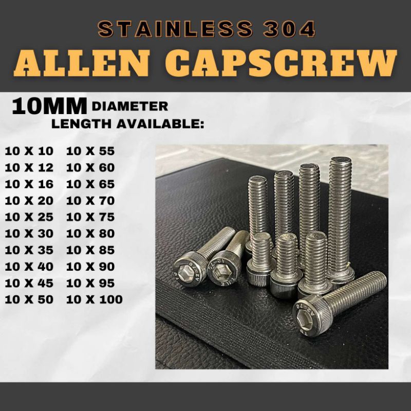 stainless Allen bolt 10mmx15mm to 10mmx100mm (sold per pc) | Shopee ...